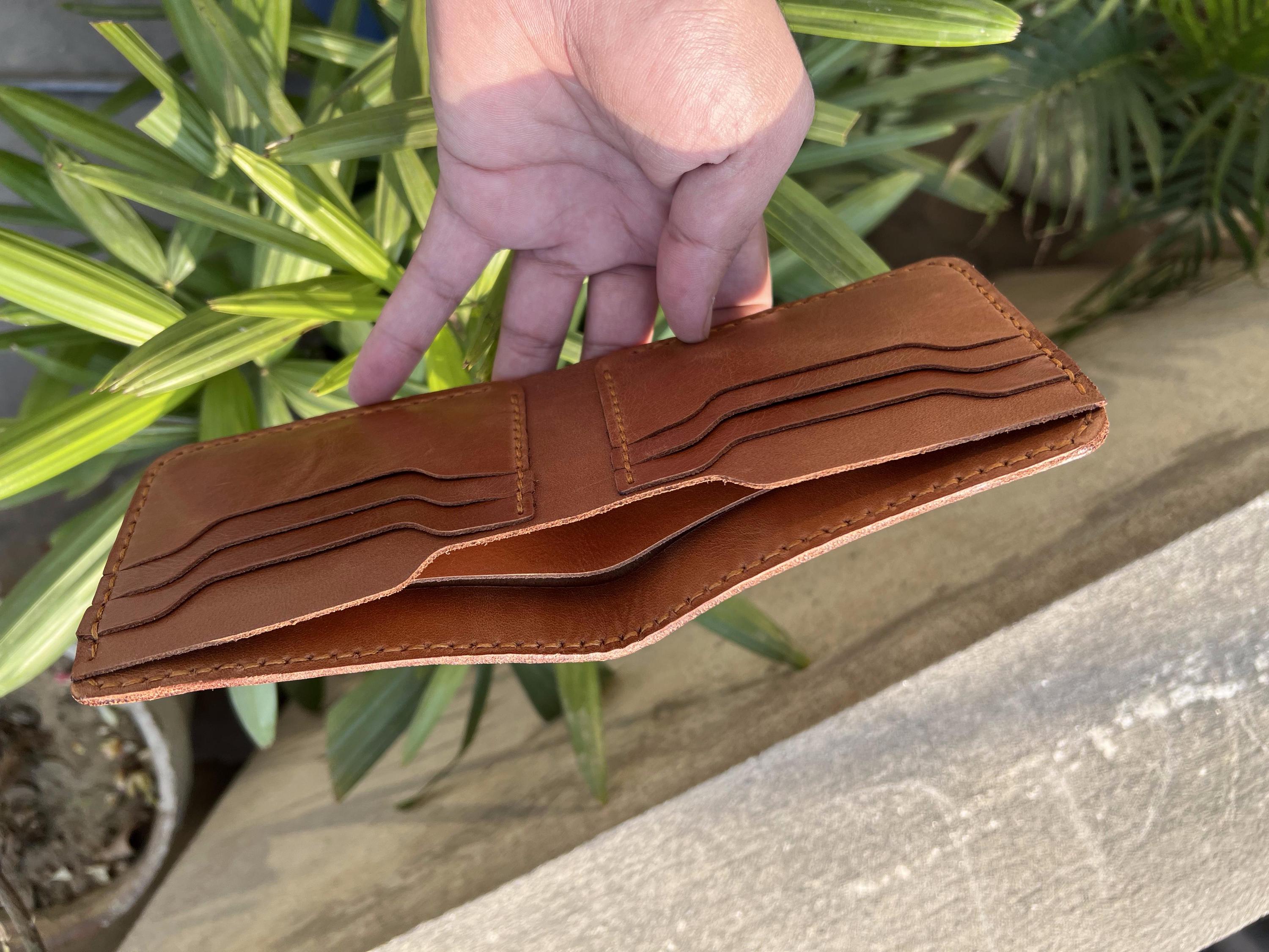 Handmade Brown Leather Wallet Minimalist Bifold Wallet for Men Slim ...