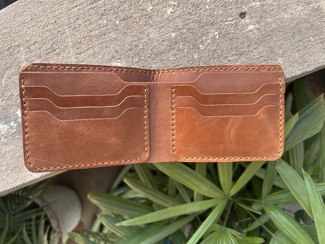 Handmade Brown Leather Wallet Minimalist Bifold Wallet for Men Slim ...
