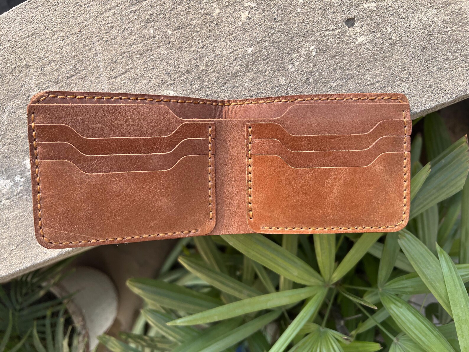 Handmade Brown Leather Wallet Minimalist Bifold Wallet for Men Slim ...