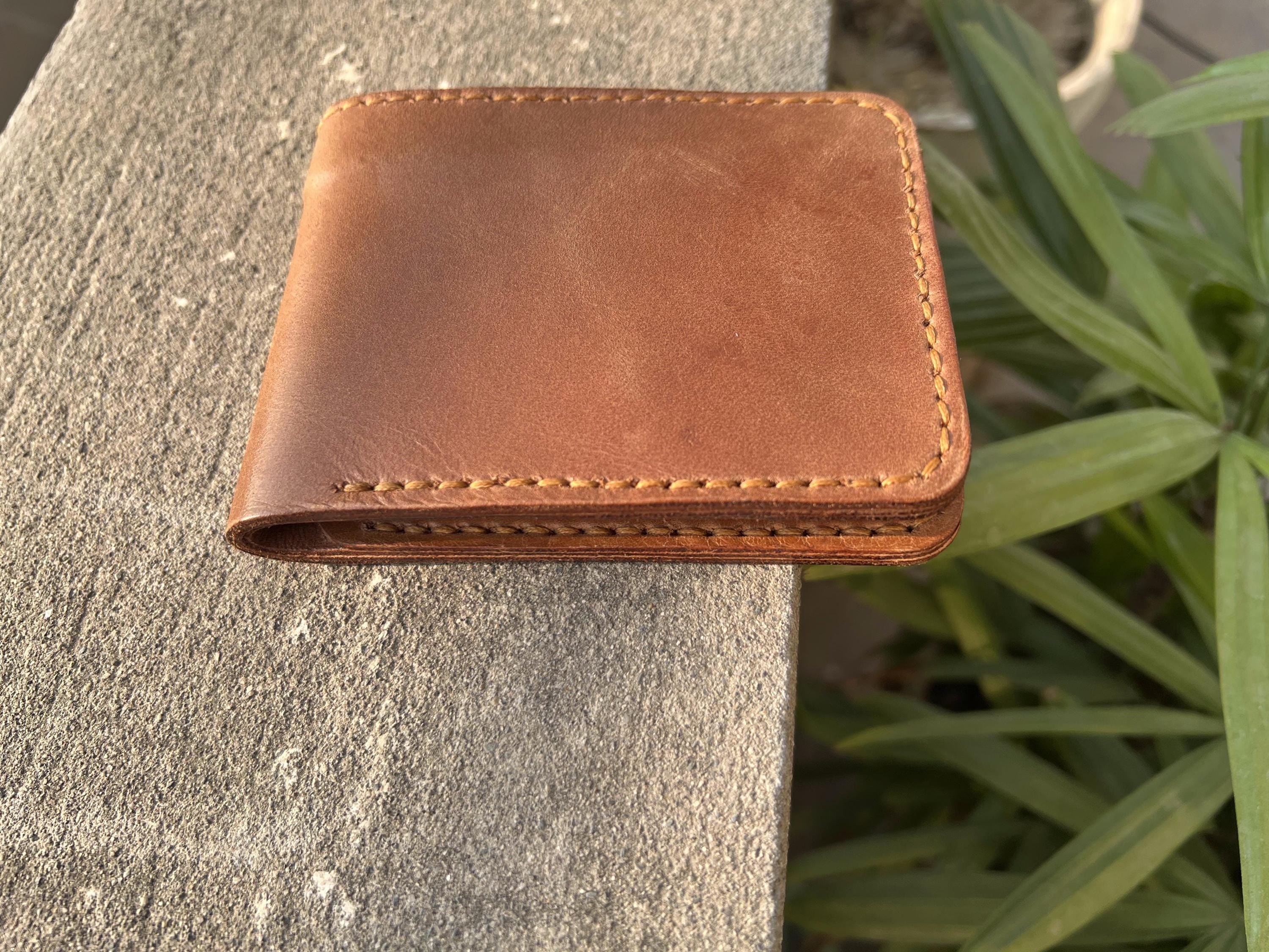 Handmade Brown Leather Wallet Minimalist Bifold Wallet for Men Slim ...