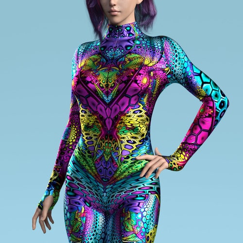 Rave Outfit Psychedelic Bodysuit Festival Clothing Women - Etsy