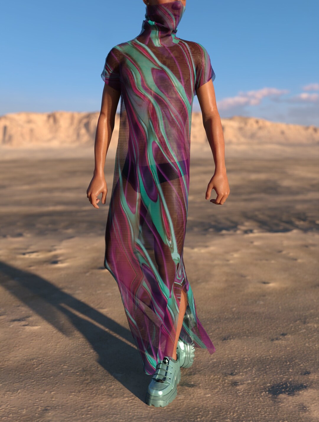 High Neck Mesh Rave Dress for Men, Rave Dust Collar Transparent Male ...