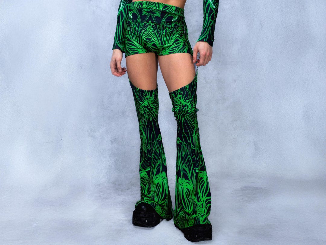 Green UV Rave Chaps: Psychedelic Bell Bottoms, Festival Costume - Etsy