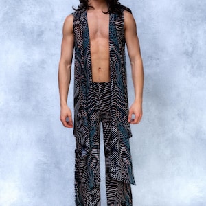 Male UV Psychedelic Set, Hooded Vest and Split Pants, Men Trippy Rave ...