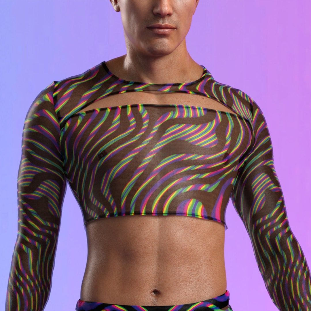 Festival Top for Men, Rave Transparent Top, Fashion Rave Male Mesh Top ...