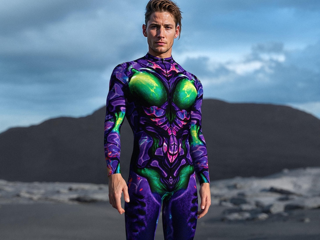 Kryptonian Armor Purple Alien Costume: Men's Halloween Party Full ...