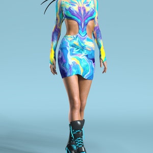 Festival Cutout Blue Dress, Rave Dress for Women, Rave Side Cutout ...