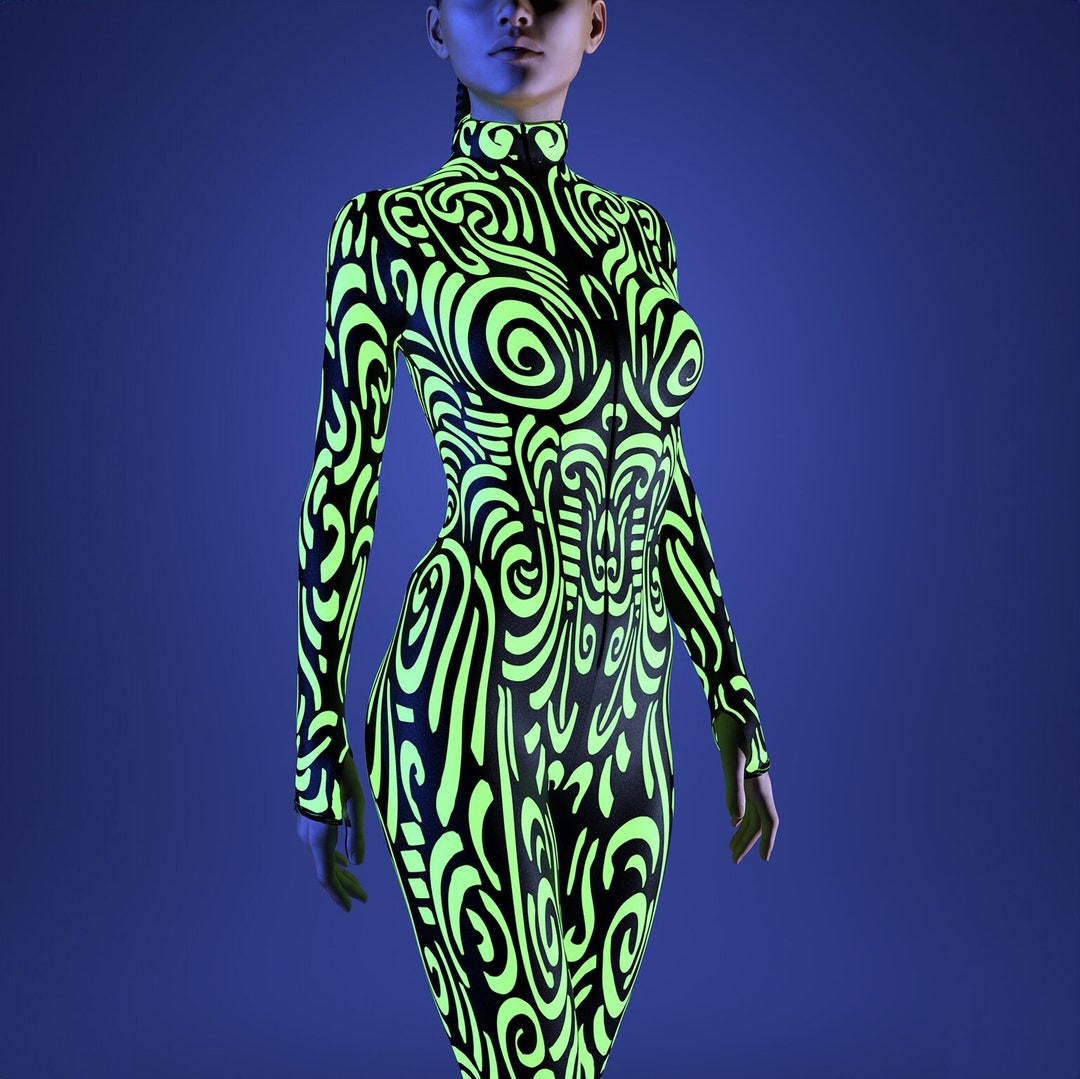 UV Light Reflective Festival Costume, Adult Rave Costume for Women ...