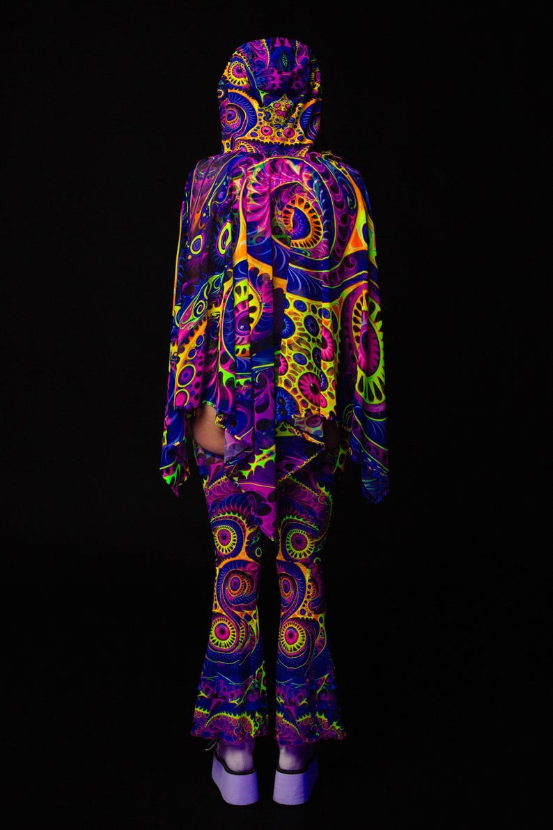 UV Rave Bodysuit Set: Psychedelic Backless Outfit With Flared Chaps - Etsy