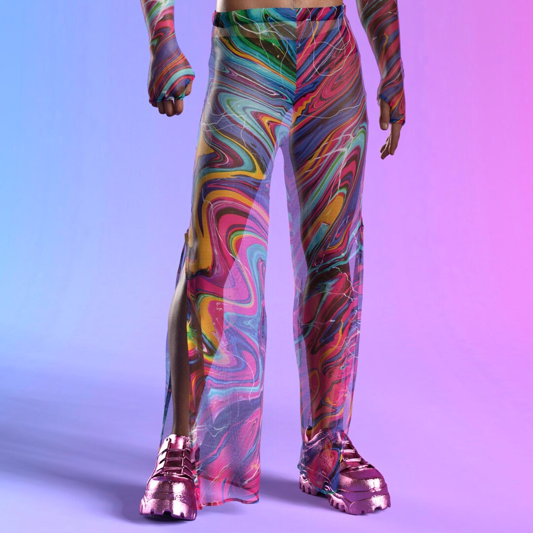 Rave Party Men Pants, Festival Split Pants for Men, See-through Rave ...