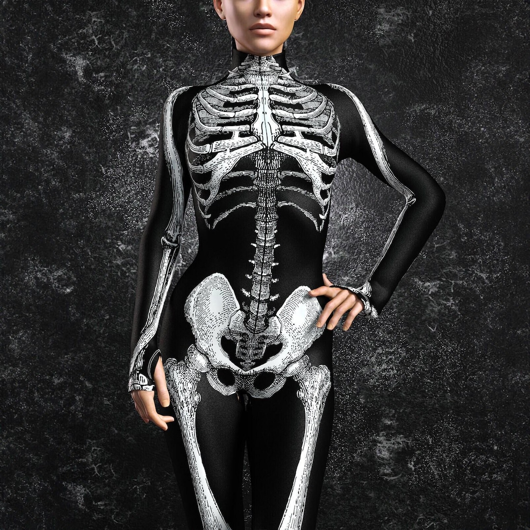 Skeleton Bodysuit Costume: Mock Neckline, Halloween Adult Costume - Etsy