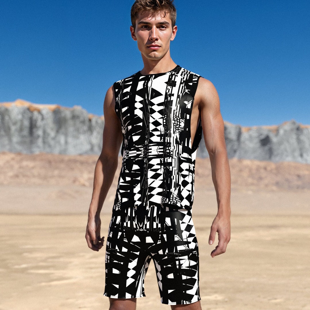 Male Festival Rave Set, Rave Black&white Set, Festival Outfit Men, Rave ...