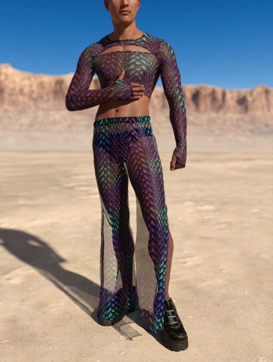 Festival Male Crop Set, Mesh Rave Set, Festival Mesh Set, Rave Male Set ...