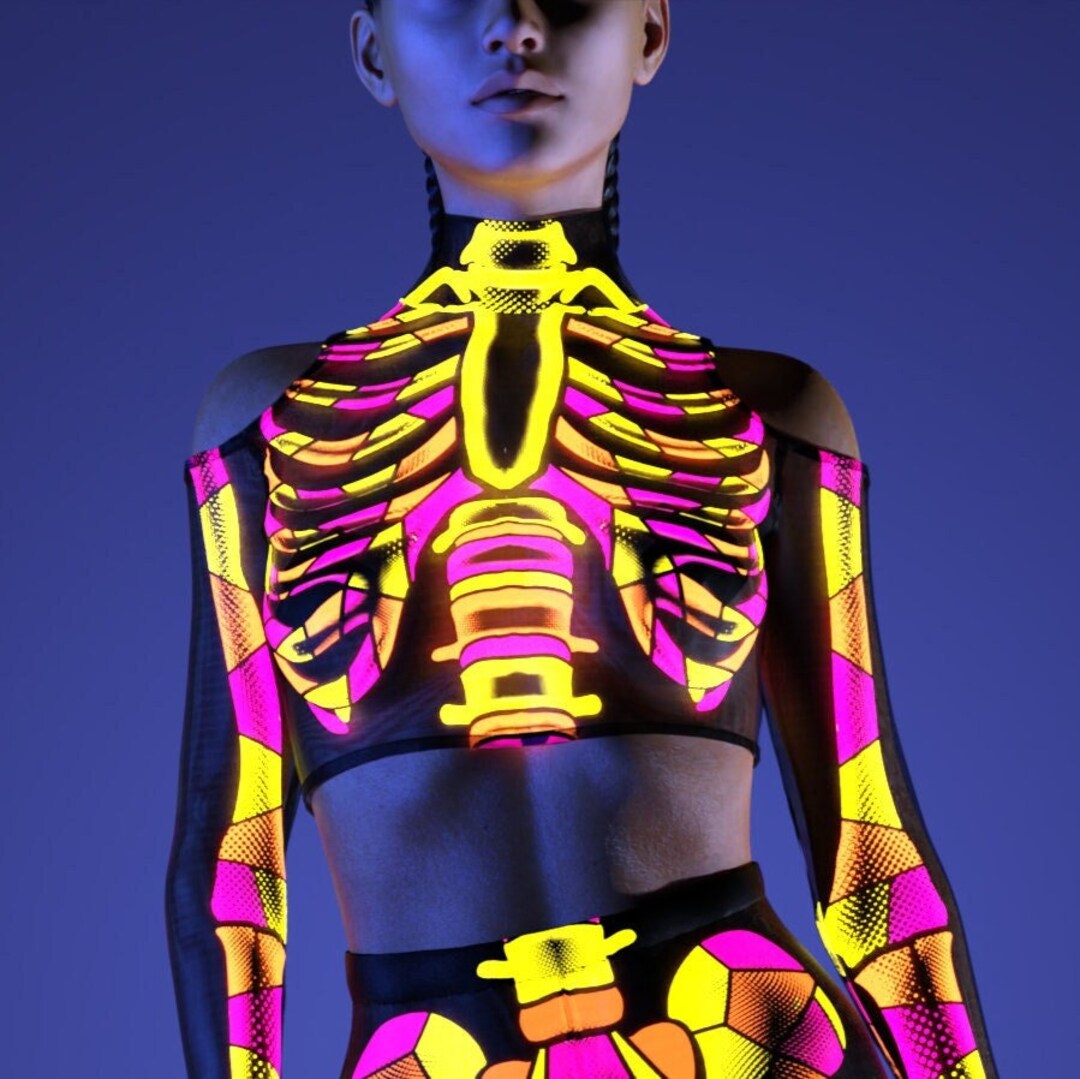 UV Light Halloween Skeleton Top Womens Halloween Top - Etsy