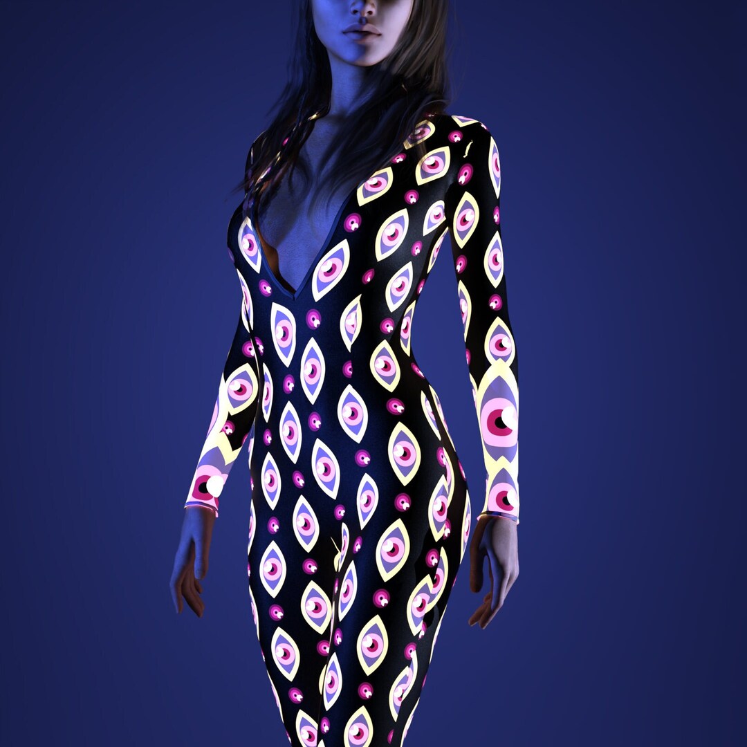 UV Light Costume, Neon Hippie Low Cut Costume, Cutout Hippie Costume ...