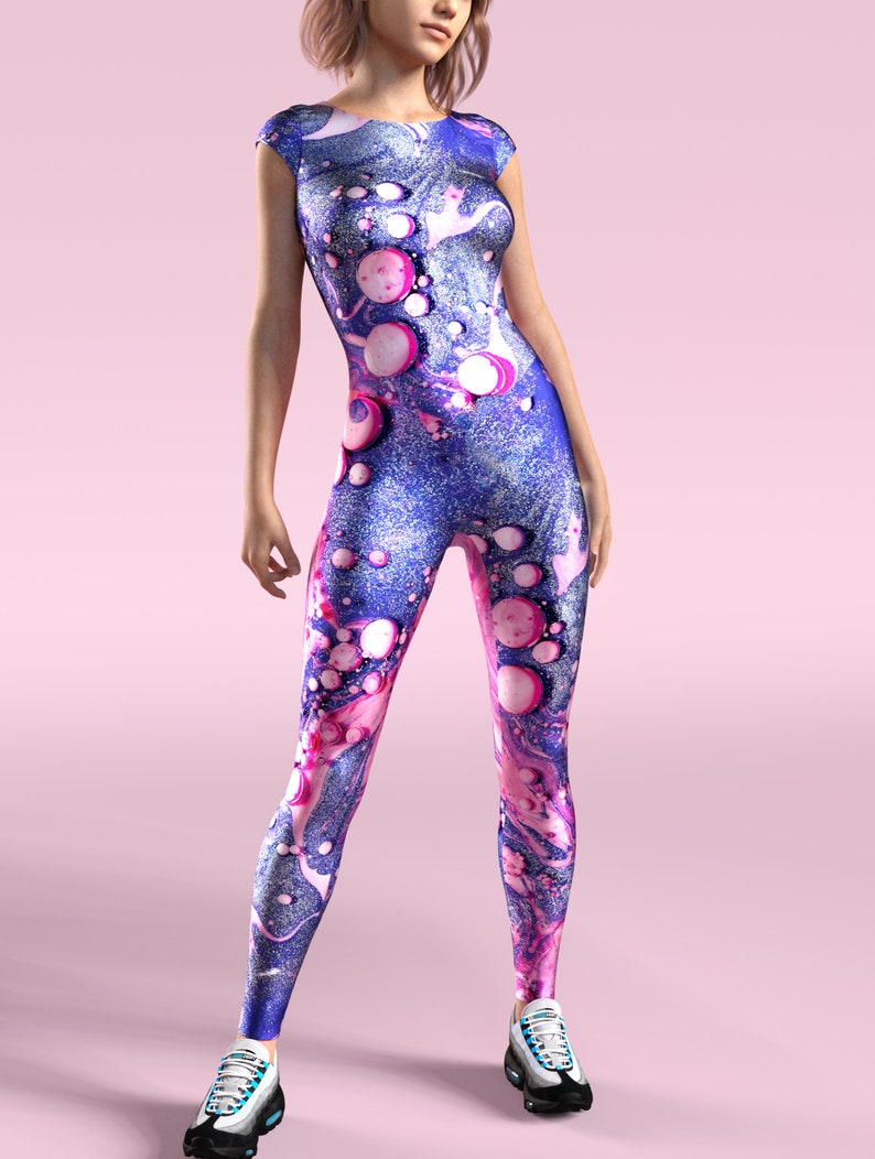 Pink Playsuit Bubble Gum Printed Suit Colorful Bodysuit Gym | Etsy