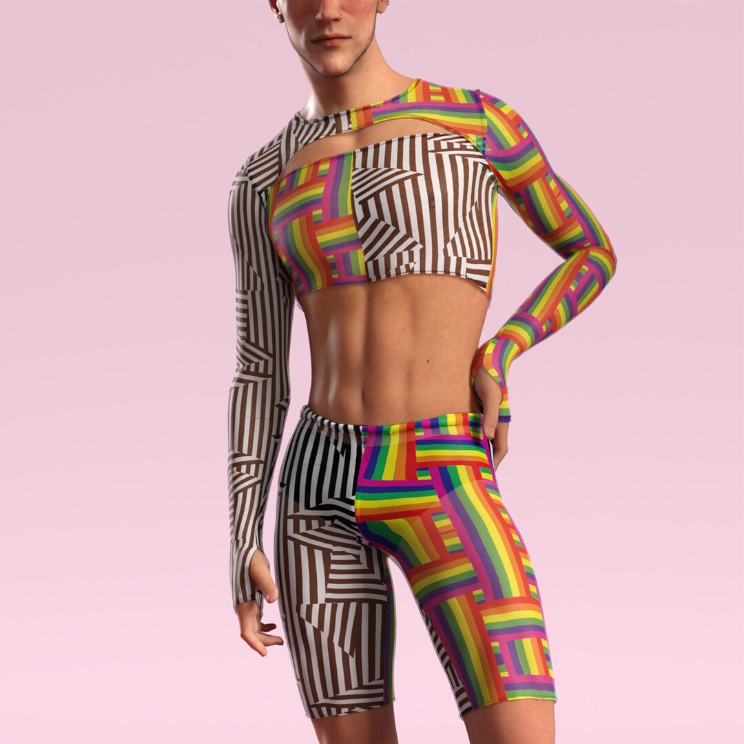 Mesh Pride Set, Men Rainbow Set, Gay Set, Pride Set, LGBTQ Set, Festival Men Set, Rave Mesh Set ...