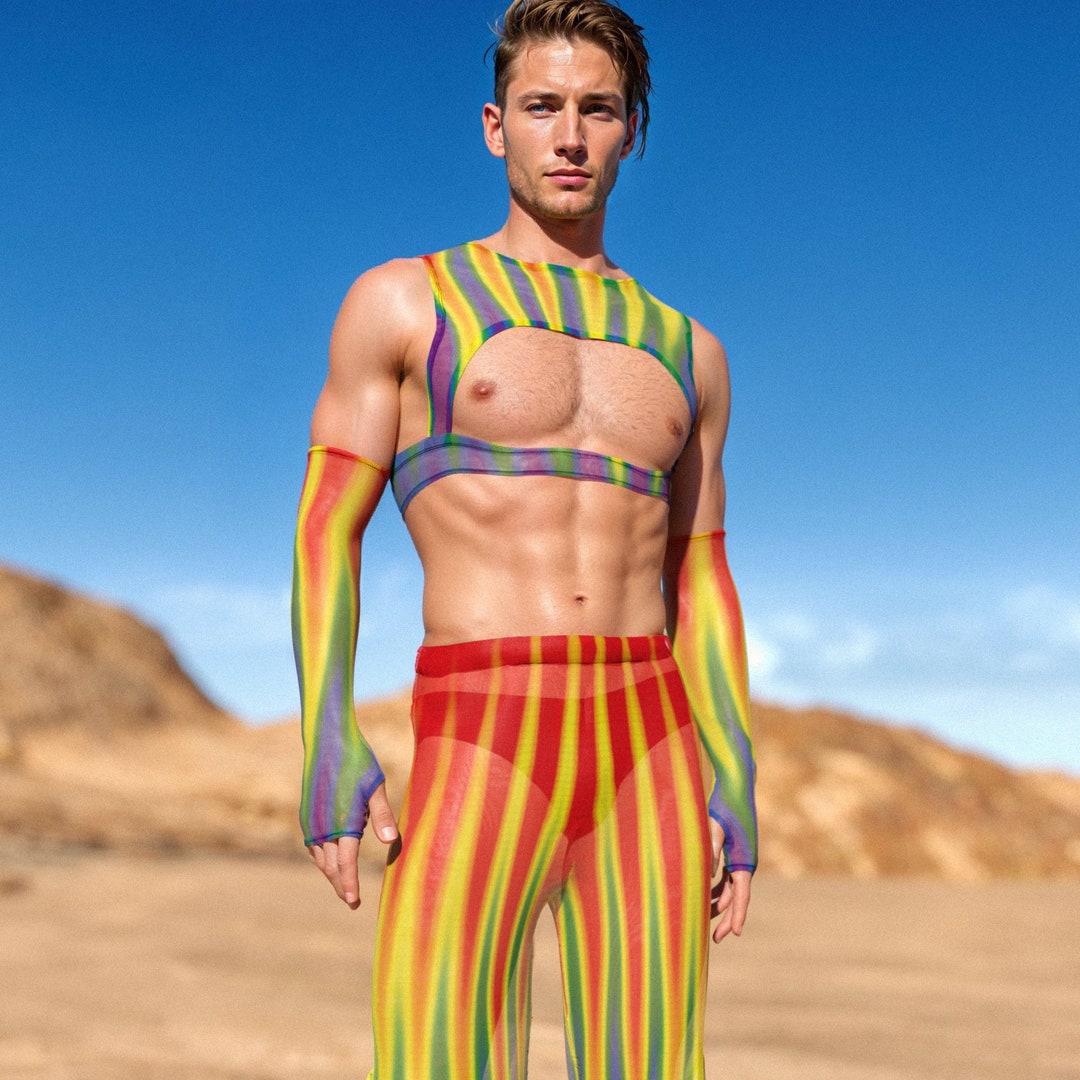 Rainbow Man Set, Mesh Pride Set, Pride Set, Mesh Outfit Men, Festival Men Set, Fesival Mesh Set ...