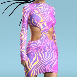 Festival Cutout Dress Pink, Rave Dress for Women, Rave Side Cutout ...
