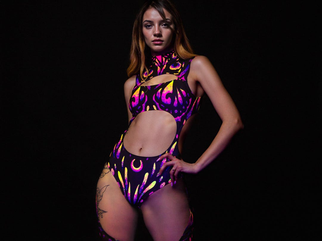 Pink UV Rave Leotard Set, Festival Set Women, Performance Chaps Set ...