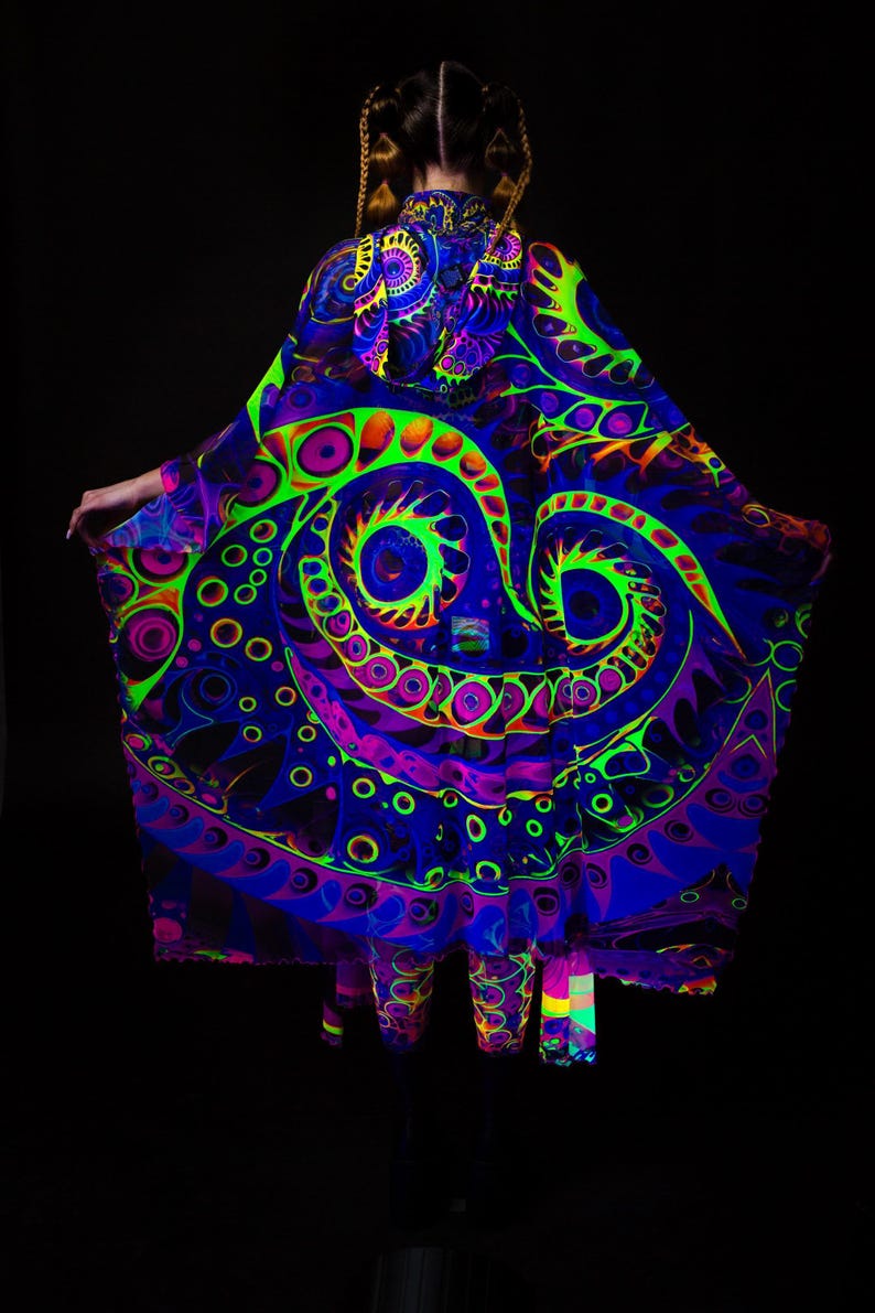 Trippy UV Rave Kimono for Women, Psychedelic Festival Robe, Flowing UV ...