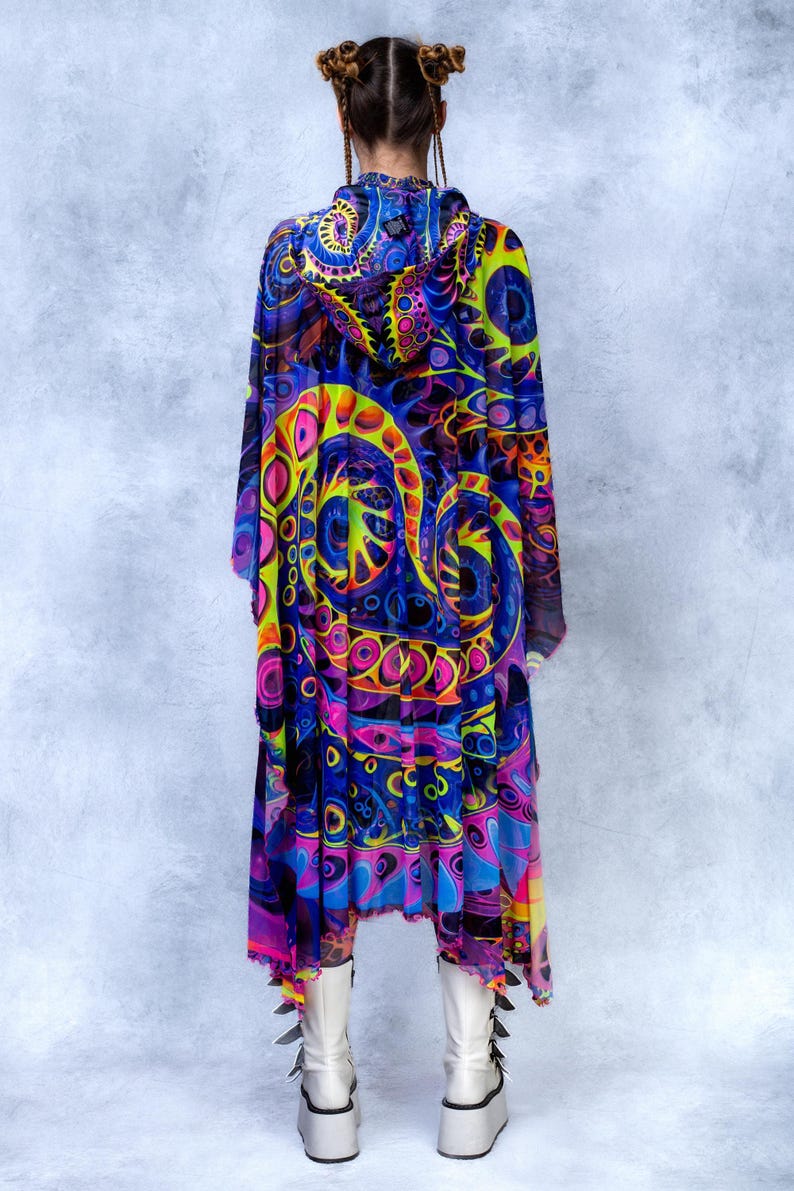 Trippy UV Rave Kimono for Women, Psychedelic Festival Robe, Flowing UV ...