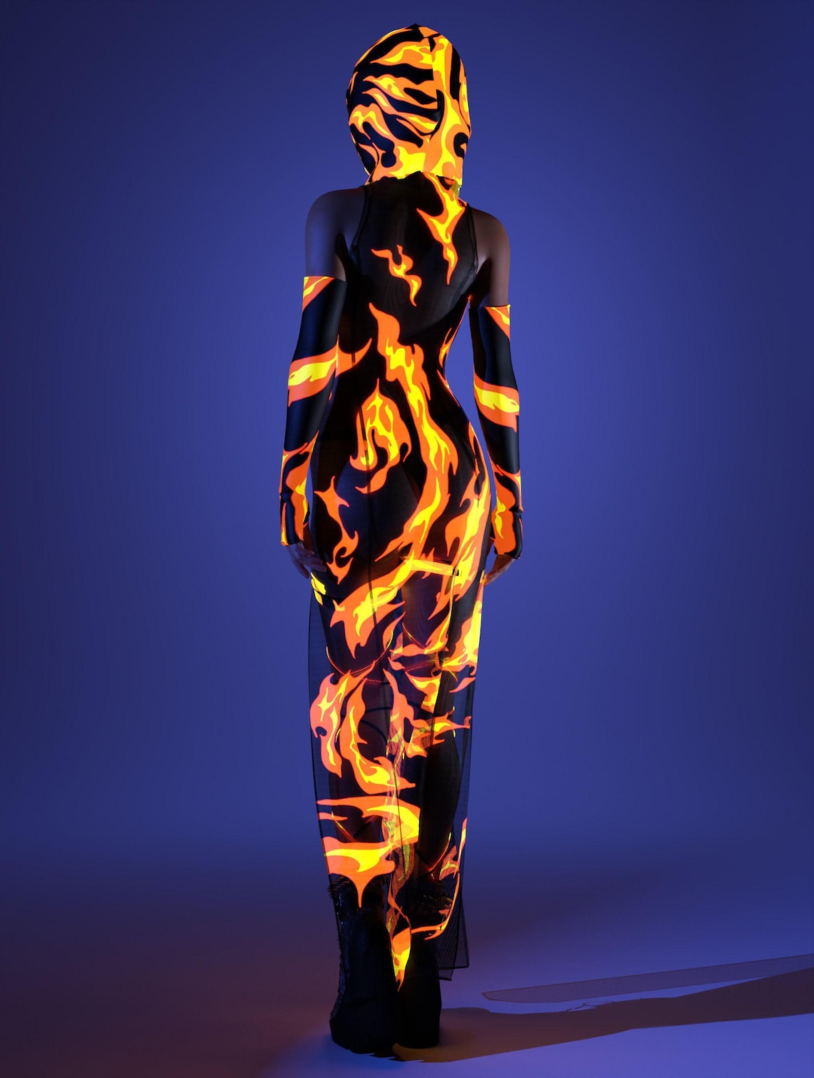 Neon Rave Long Dress, Mesh Festival Outfit for Women, UV Reflective ...