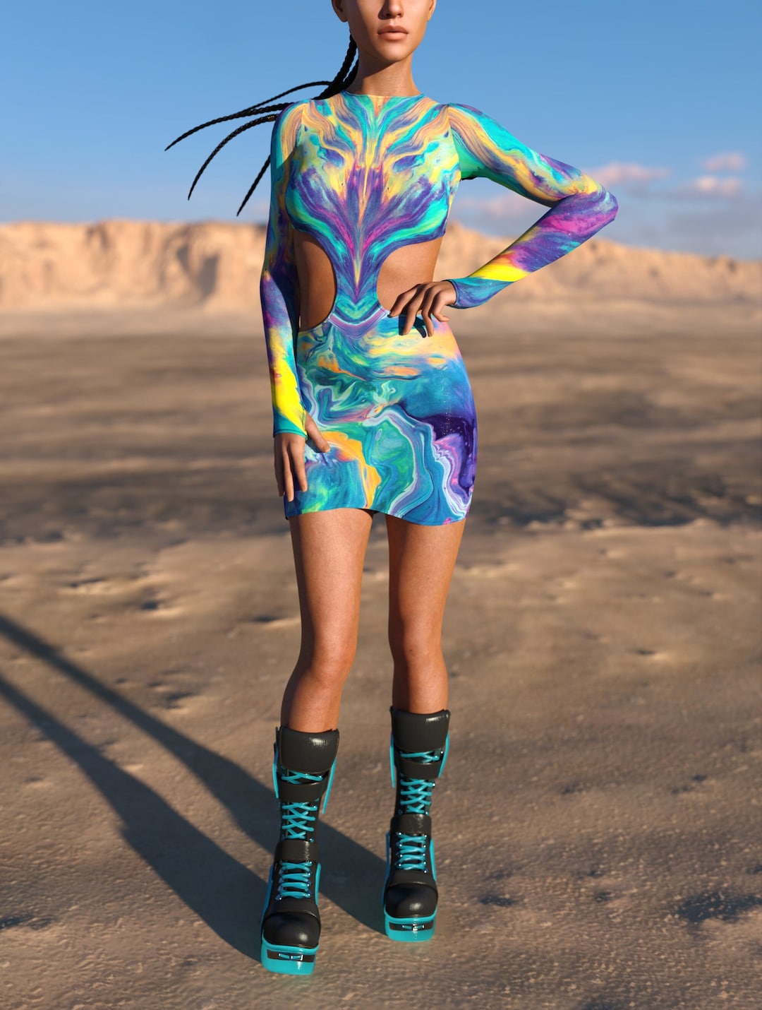 Festival Cutout Blue Dress, Rave Dress for Women, Rave Side Cutout ...