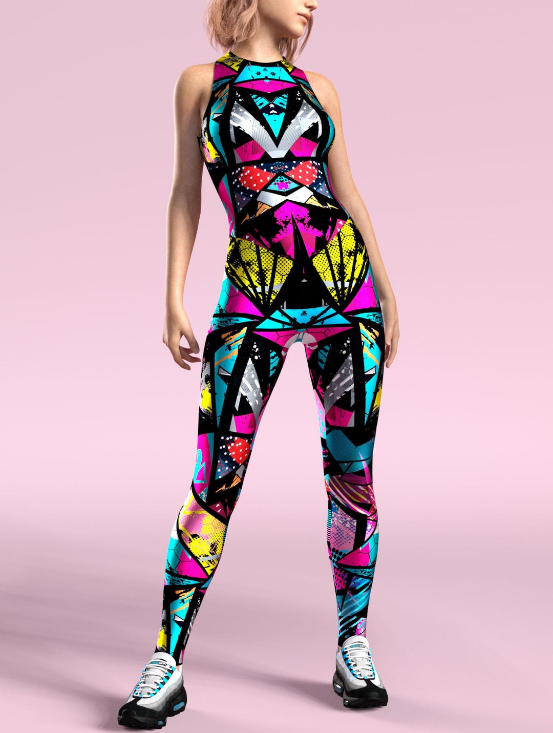 Colorful Printed Catsuit: Women's Fitness Bodysuit, Dance Costume - Etsy