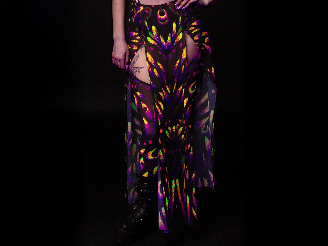 UV Reactive Pink Rave Skirt, Psychedelic Mesh Sheer Skirt, Transparent ...
