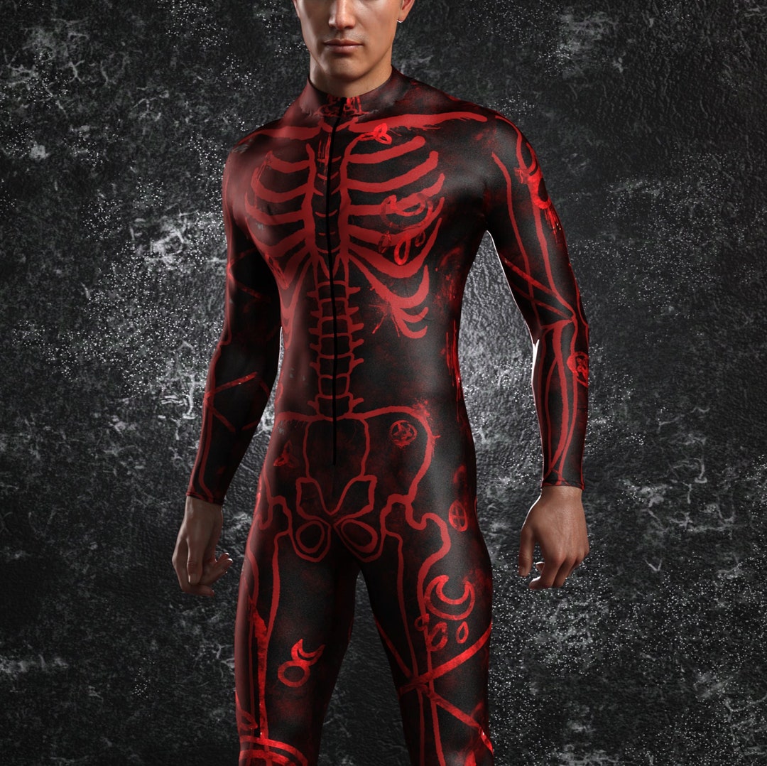 Red Skeleton Halloween Costume, Halloween Costume Men Unique, Halloween ...