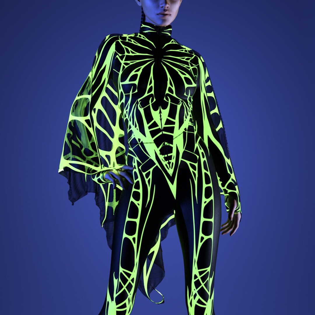 Neon Rave Spider Costume Set, UV Light Halloween Set for Women ...