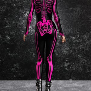 Halftone Skeleton Costume: UV Neon Pink Party Full Bodysuit - Etsy