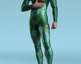 Cyber Clothing Men, Futuristic Clothing, Green Neon Bodysuit for Men ...