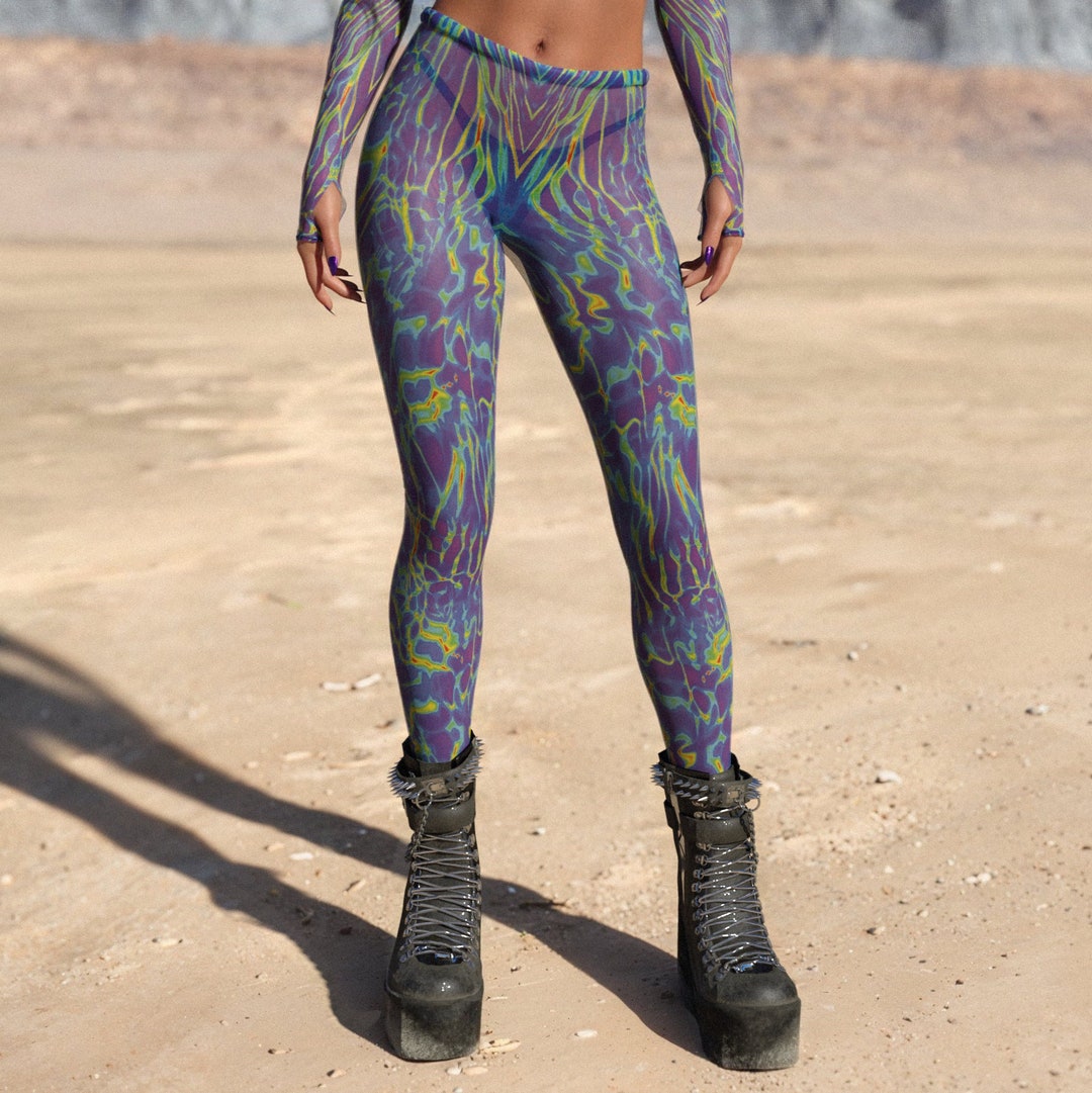 Women Rave Mesh Leggings, Festival Party Leggings, High Waist Leggings ...