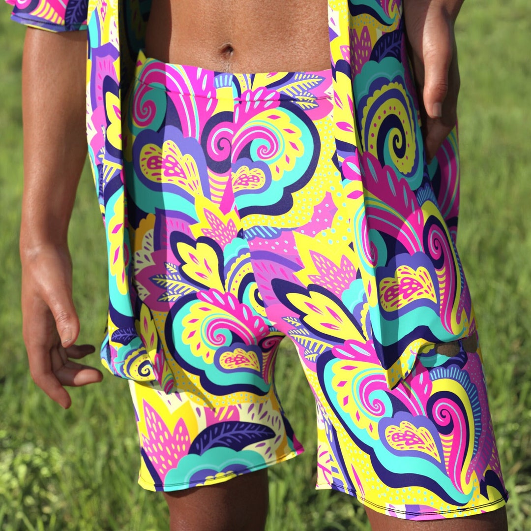 Psychedelic Male Shorts, Trippy Hippie Shorts, Festival Floral Hippie ...