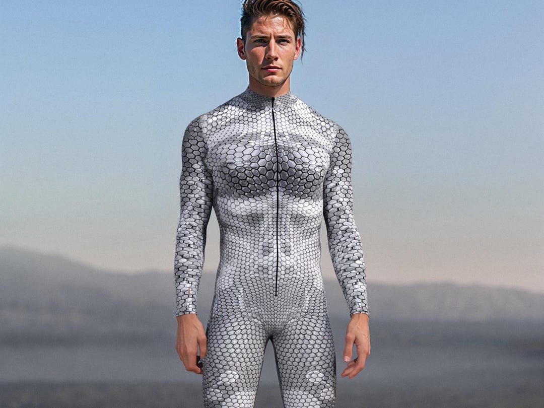 Silver Cyber Costume, Cyber Mermaid Costume Men, Armour Costume Men ...