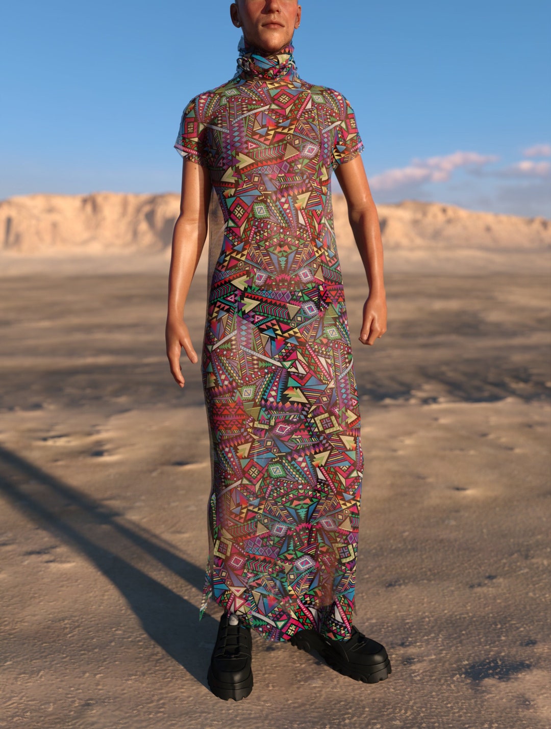 Mesh High Neck Festival Dress for Men, Sheer Dust Collar Rave Male ...