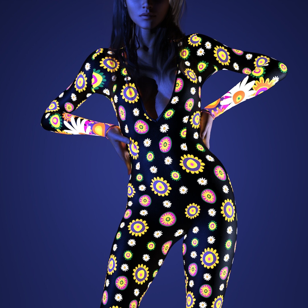 Neon Hippie Low Cut Costume, Cutout Boho Costume, UV Light Hippie ...
