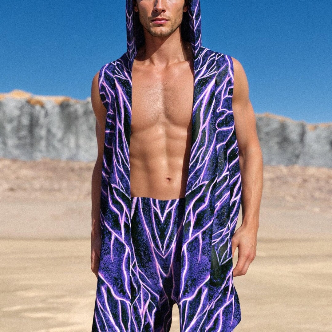Magenta Burst Hooded Rave Vest: Asymmetrical Festival Outfit - Etsy