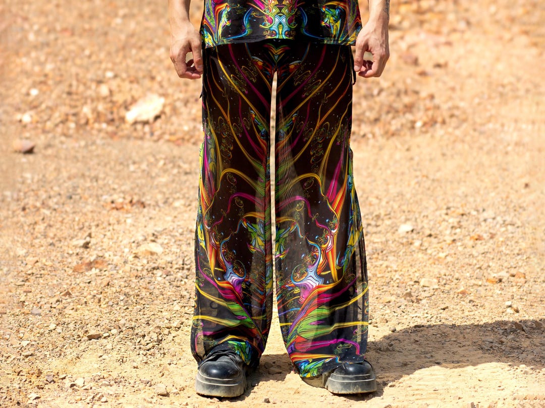 Male Psychedelic Split Pants, Male Mesh Festival Wear, Men Trippy Rave ...