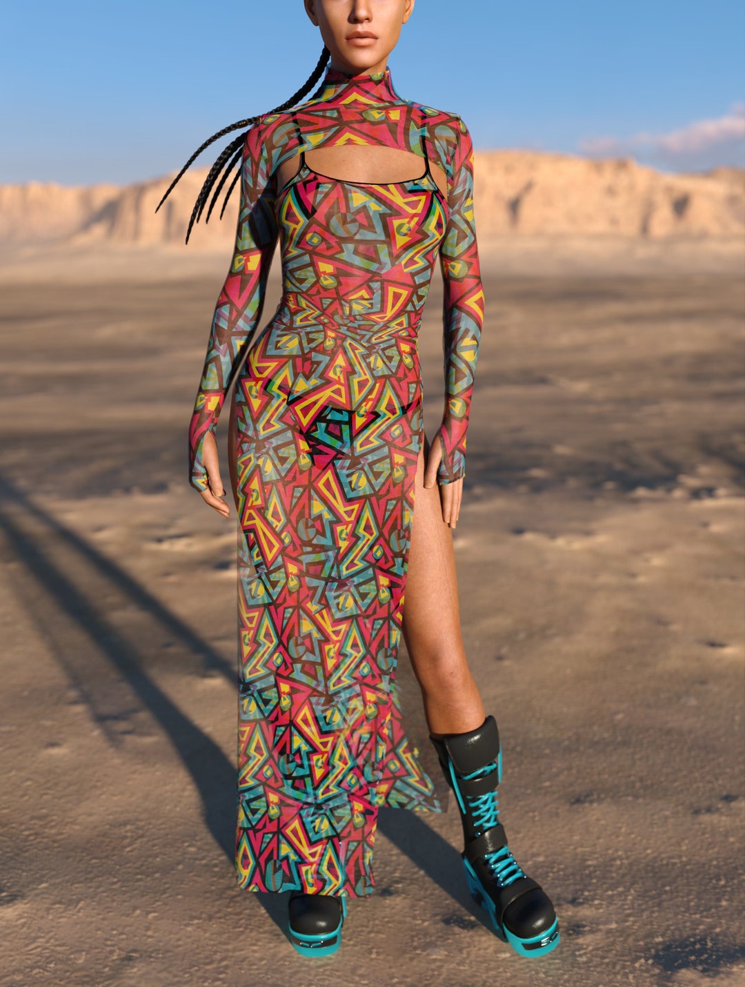 Womens Transparent Rave Shrug Long Dress, Sheer Festival Long Dress for ...