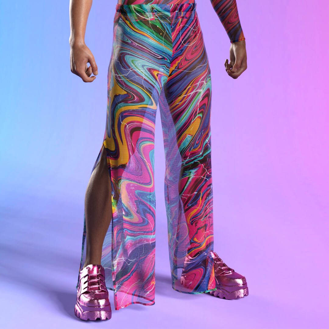 Festival Transparent Male Pants, Rave Split Pants for Men, Disco Rave ...