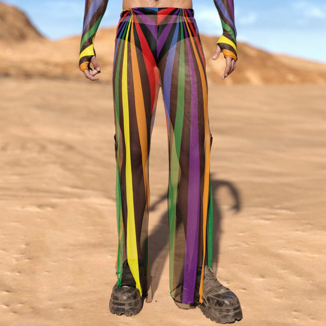 Male Pride Pants, Festival Men Pants, Mesh Pants Men, Rainbow Man Pants ...
