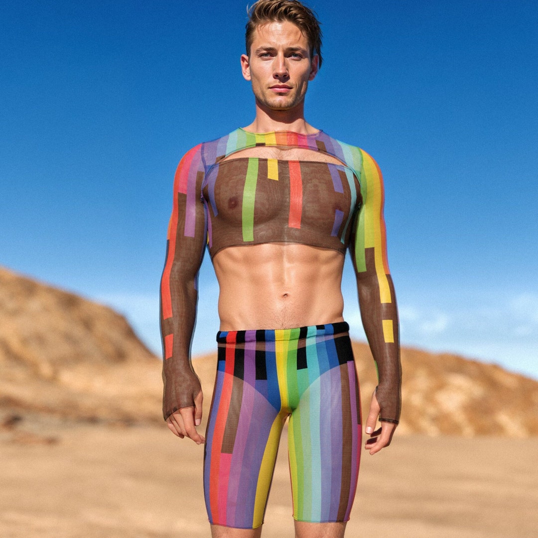 Pride Set, Mesh Outfit Men, Festival Men Set, Fesival Mesh Set, Rainbow Man Set, Mesh Pride Set ...