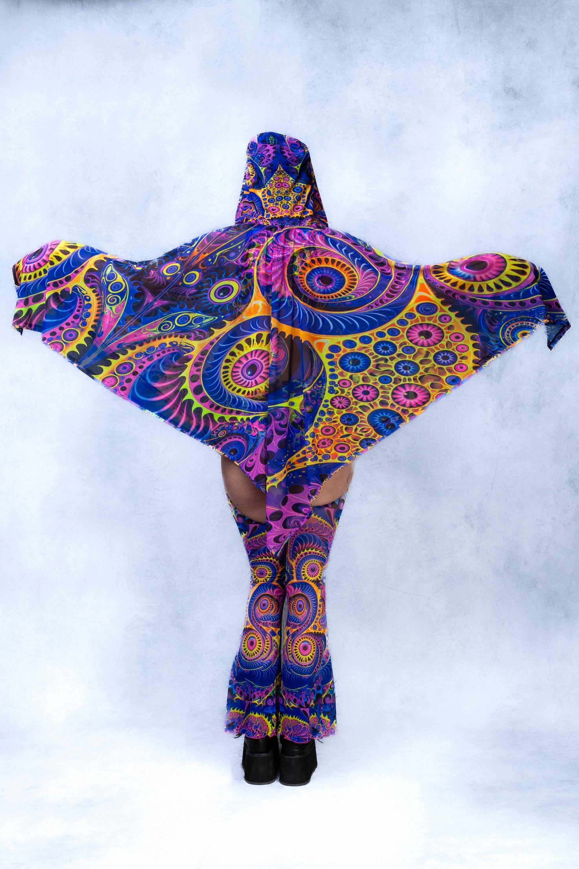 UV Rave Bodysuit Set: Psychedelic Backless Outfit With Flared Chaps - Etsy