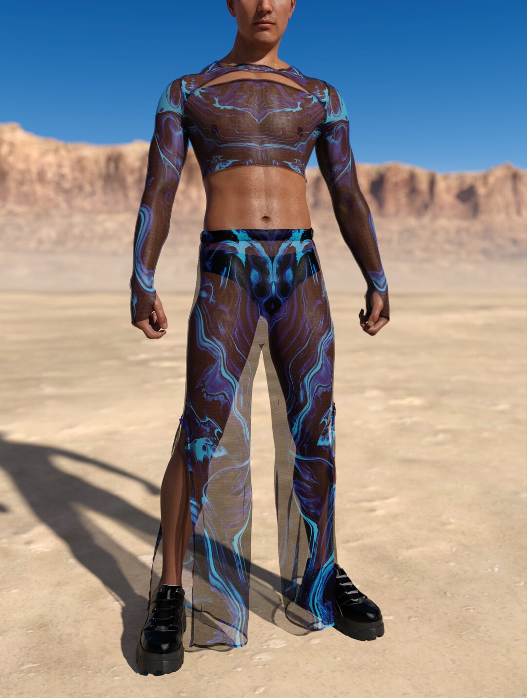 Festival Mesh Set, Rave Male Set, Men Rave Set, Festival Male Crop Set, Transparent Rave Set ...