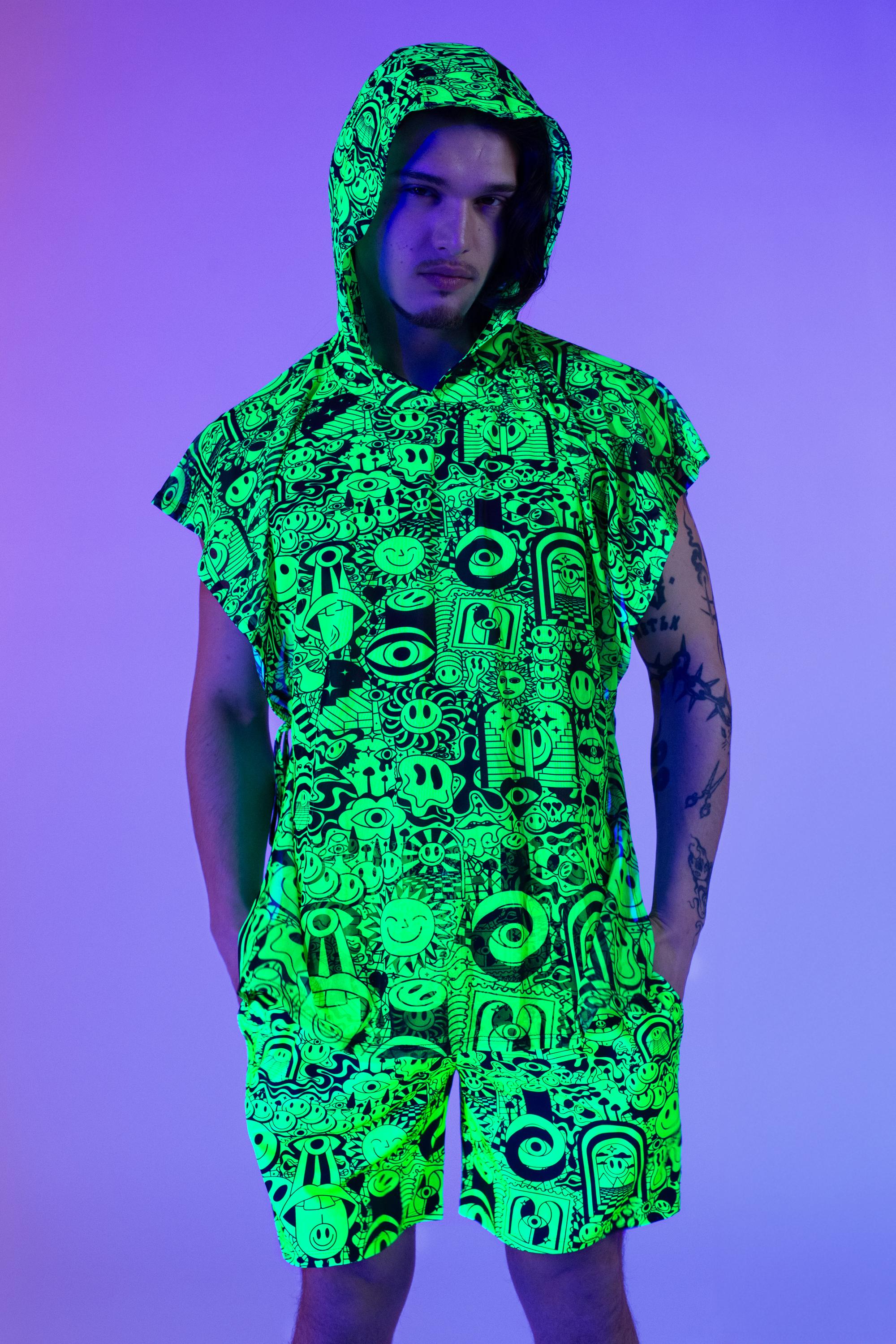 UV Reactive Unisex Hooded Rave Top – Blacklight Festival Clothing, Neon ...