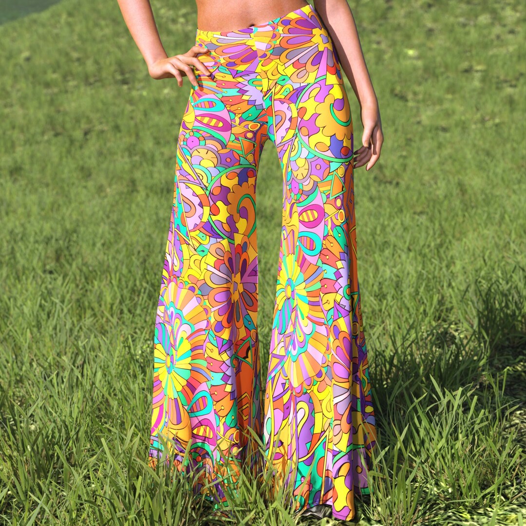 Loose Fit Hippie Pants Boho Woman Pants Psychedelic Hippie Pants Nature Floral Hippie Pants