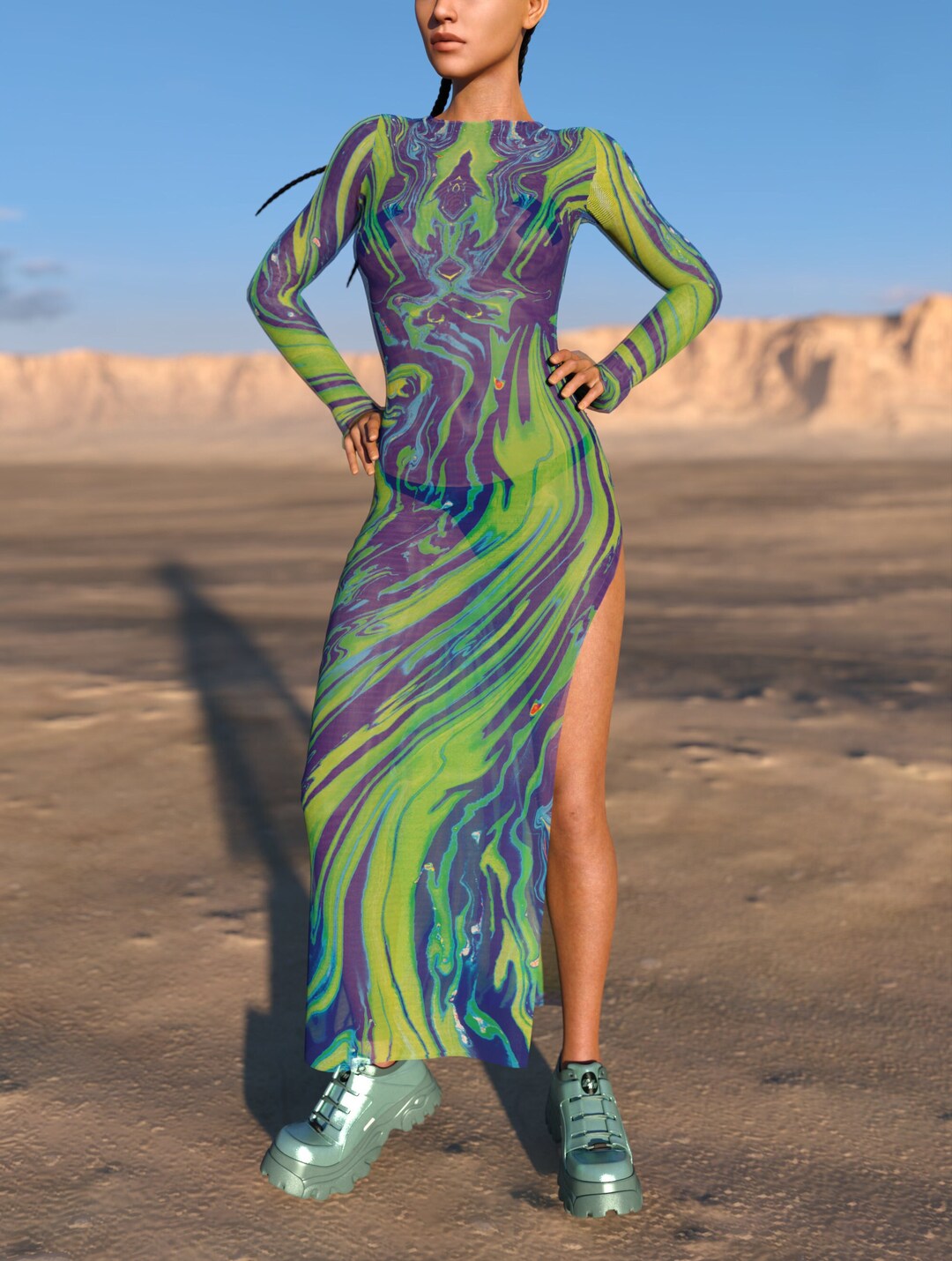 Rave Sheer Side Cut Dress for Women, Festival Sheer Long Dress for ...